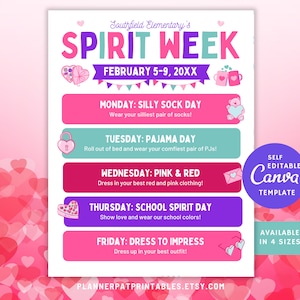 Editable Valentines Day Spirit Week Flyer Canva Template, School Spirit ...