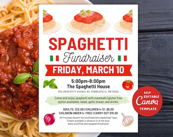 Editable Benefit Dinner Flyer, Custom Charity Event Flyer, Spaghetti ...
