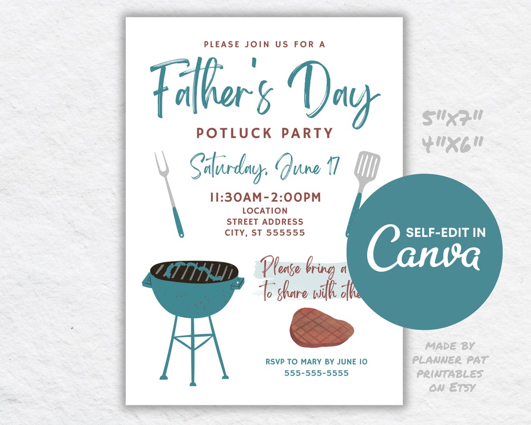 Fathers Day Potluck Invitation Canva Editable Template Printable - Etsy