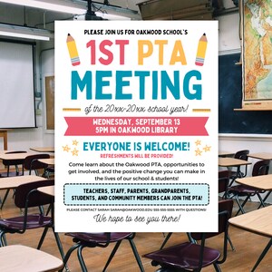 Editable PTO PTA Meeting Flyer Template | School Event Invitation ...