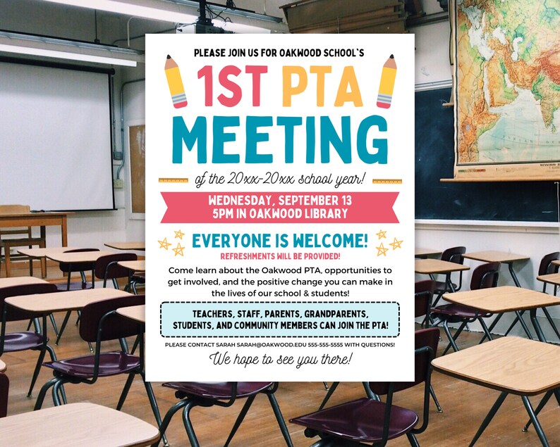 Editable PTO PTA Meeting Flyer Template | September School Event ...