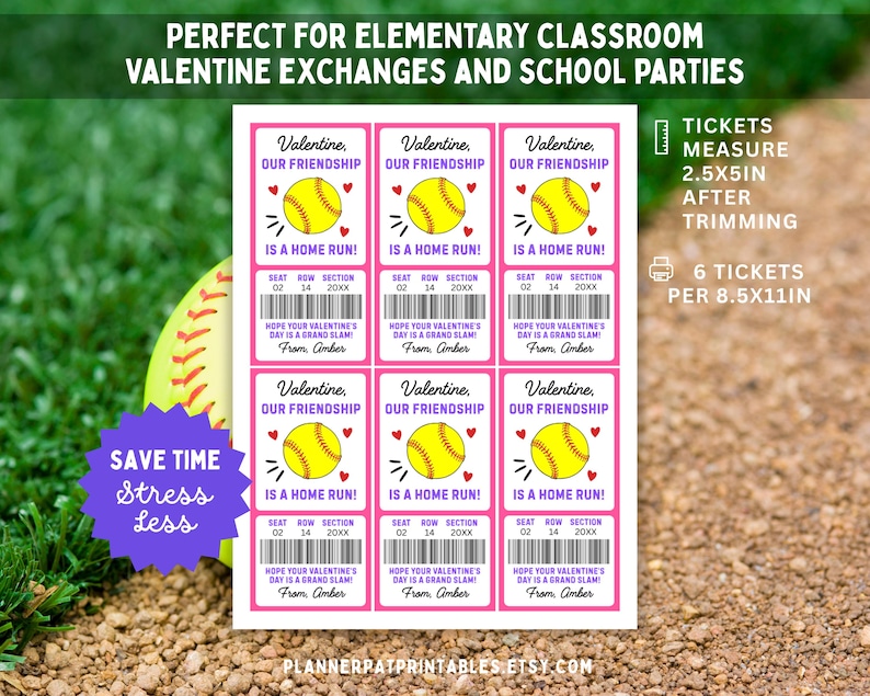 Softball Ticket Valentines for Kids | Classroom Exchange Cards ...