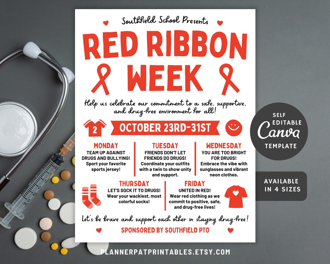 Editable Red Ribbon Week Flyer Template | Anti-drug Awareness Campaign ...