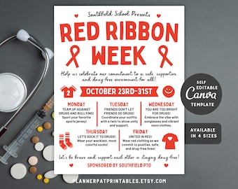 Red Ribbon Week Schedule Activity Flyer Printable for School PTA | PTO ...