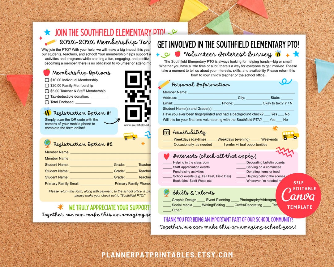 Editable PTO PTA Forms: Canva Volunteer & Membership Templates (digital ...