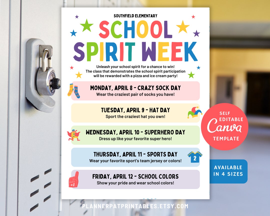 Back to School Spirit Week Flyer: Editable Canva Template (digital ...