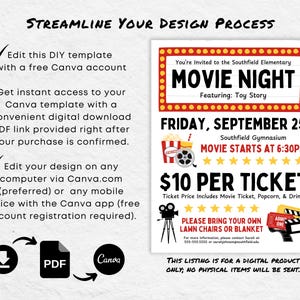 Editable Family Movie Night Flyer Template: Canva School Movie Party ...
