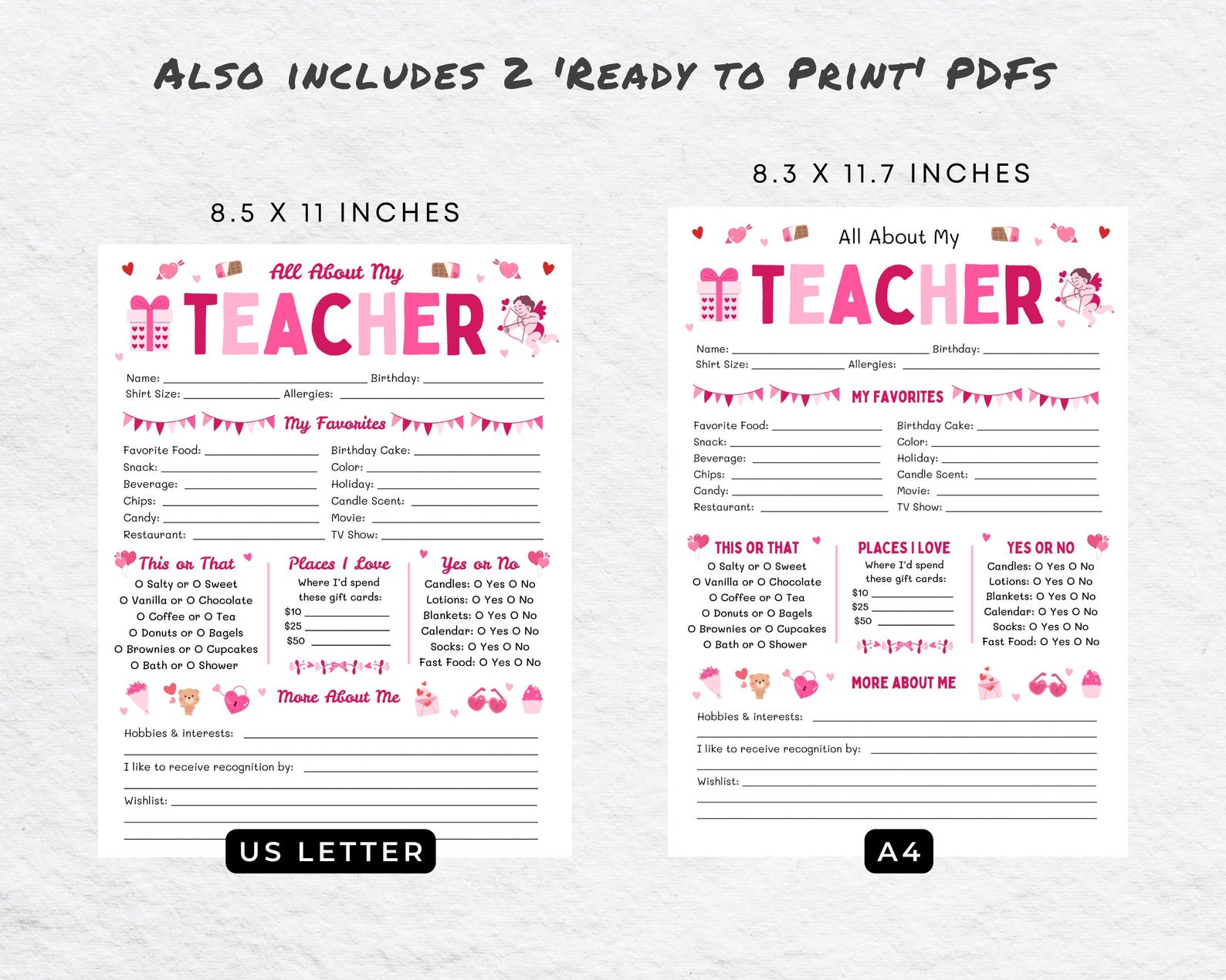 Valentine's Themed All About My Teacher Printable, Favorite Things ...