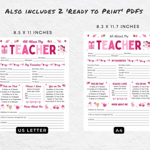 Valentine's Themed All About My Teacher Printable, Favorite Things ...