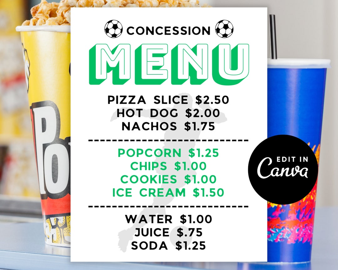 Editable Soccer Concession Stand Menu Price Sheet Printable Canva ...