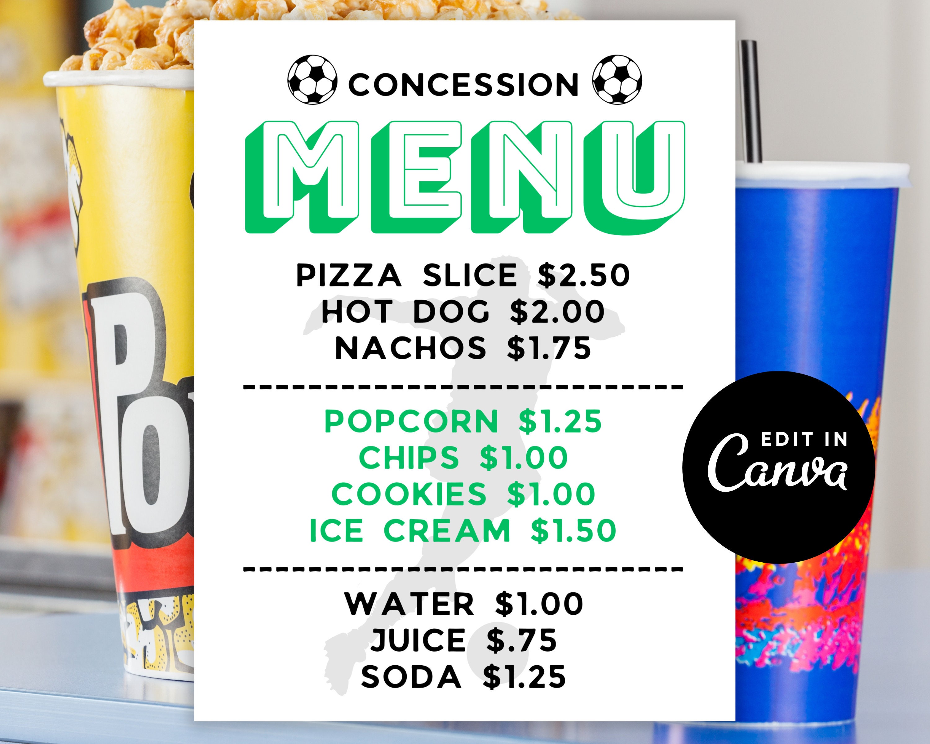 Editable Soccer Concession Stand Menu Price Sheet Printable Canva ...