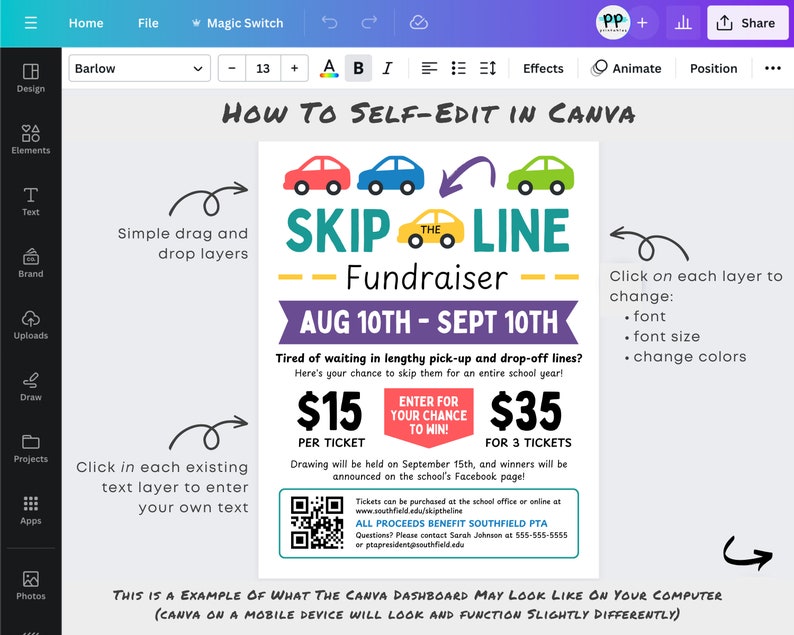 Skip the Line Flyer: Editable School Car Raffle Fundraiser (canva ...