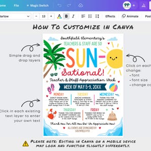 Editable Beach Theme Teacher & Staff Appreciation Sunsational Itinerary ...