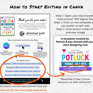 Summer BBQ Potluck Flyer Editable Template, Community BBQ Cookout ...