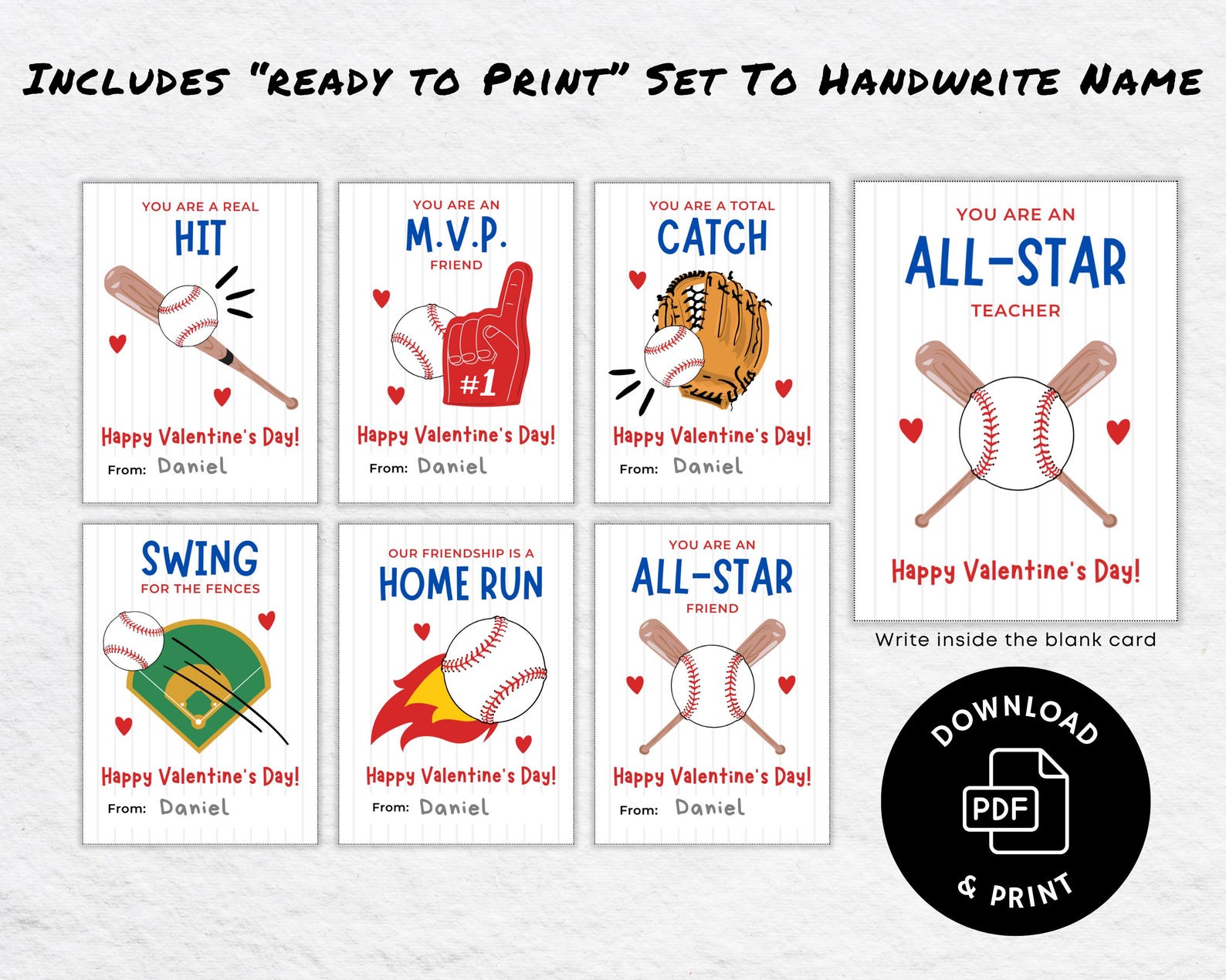 Printable Baseball Valentine Cards, Classroom Valentines for Kids ...