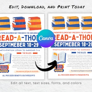 Read-a-thon Flyer Editable Template for Reading Literacy Fundraiser ...