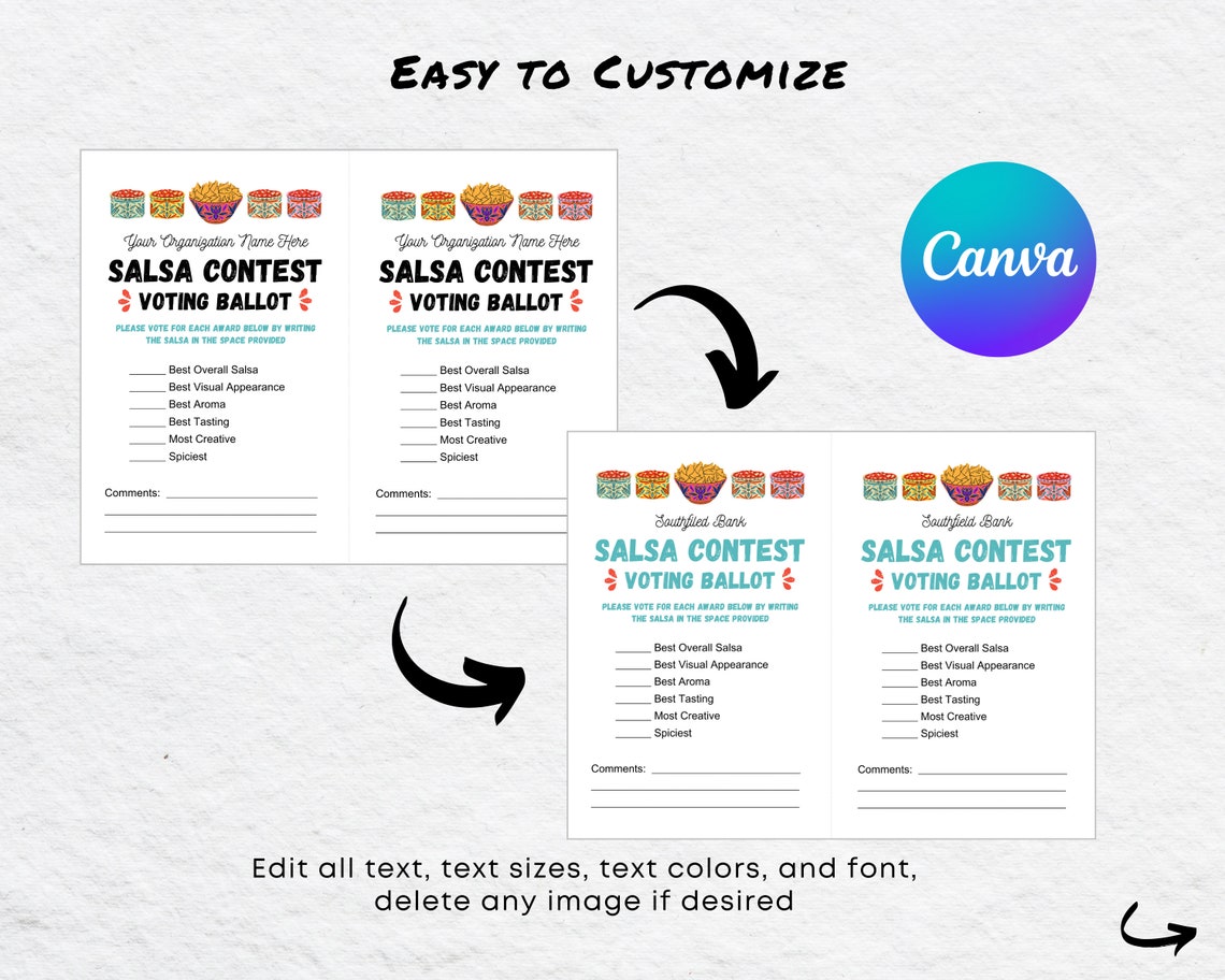 Editable Salsa Contest Ballot Printable, Salsa Voting Sheet Canva ...