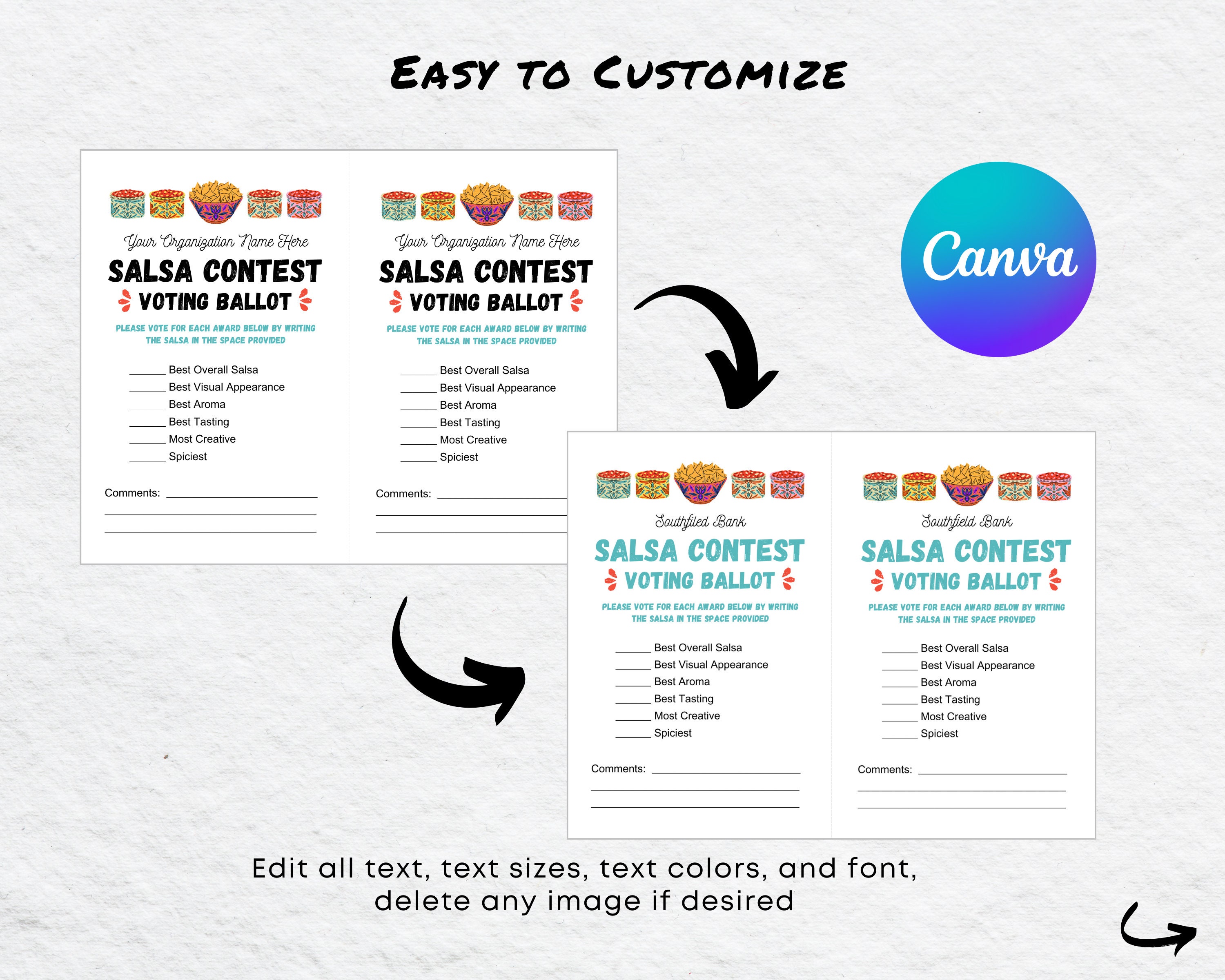 Editable Salsa Contest Ballot Printable, Salsa Voting Sheet Canva ...