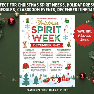 Christmas Spirit Week Flyer | Editable School Dress-up Days Schedule ...