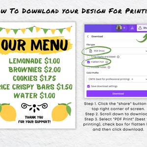 Editable Lemonade Stand Menu Printable, Kids Lemonade Pricing Sign ...