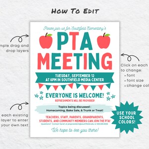 PTA Meeting Sign Editable Canva Template, Edit for PTO - Etsy