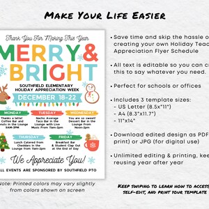 DIY Holiday Teacher Appreciation Week Schedule Flyer, Appreciation Week ...