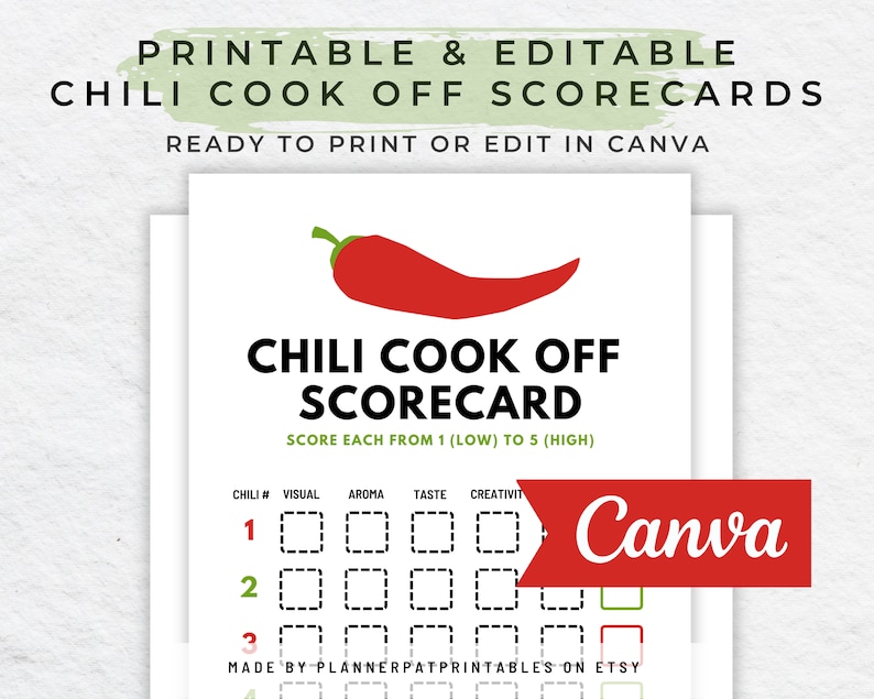 Printable Chili Cook off Scorecard, Editable Competition Template ...