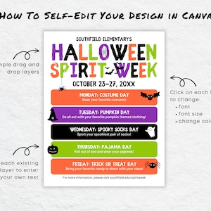 Editable Halloween Spirit Week Flyer: School Theme Days (canva, Digital ...