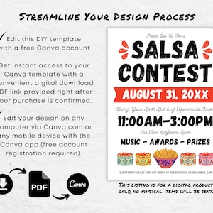 Editable Salsa Contest Flyer Canva Template, DIY Salsa Cook-off ...