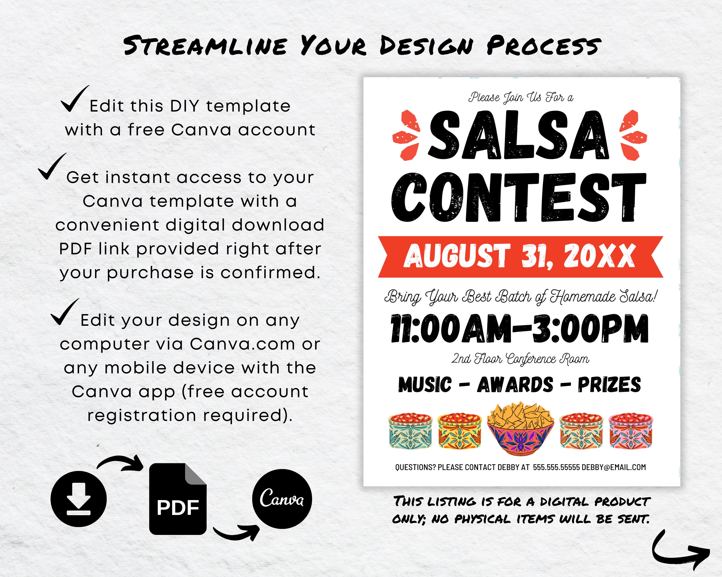 Editable Salsa Contest Flyer Canva Template, DIY Salsa Cook-off ...