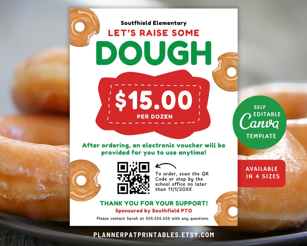 Editable Donut Fundraiser Flyer Template, School Fundraising Printable ...