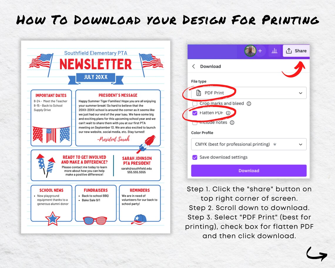 Editable July 4th Newsletter Template: PTO PTA Canva (digital Download ...