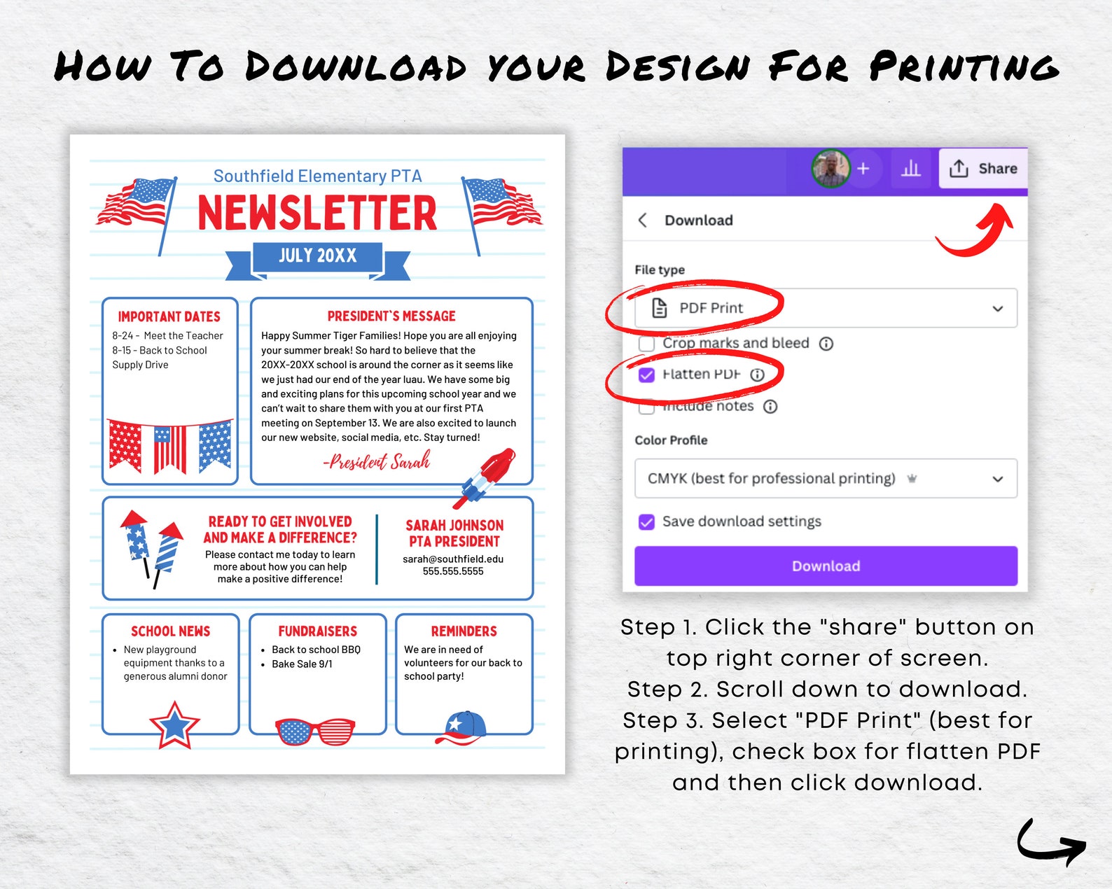 Editable July 4th Newsletter Template: PTO PTA Canva (digital Download ...