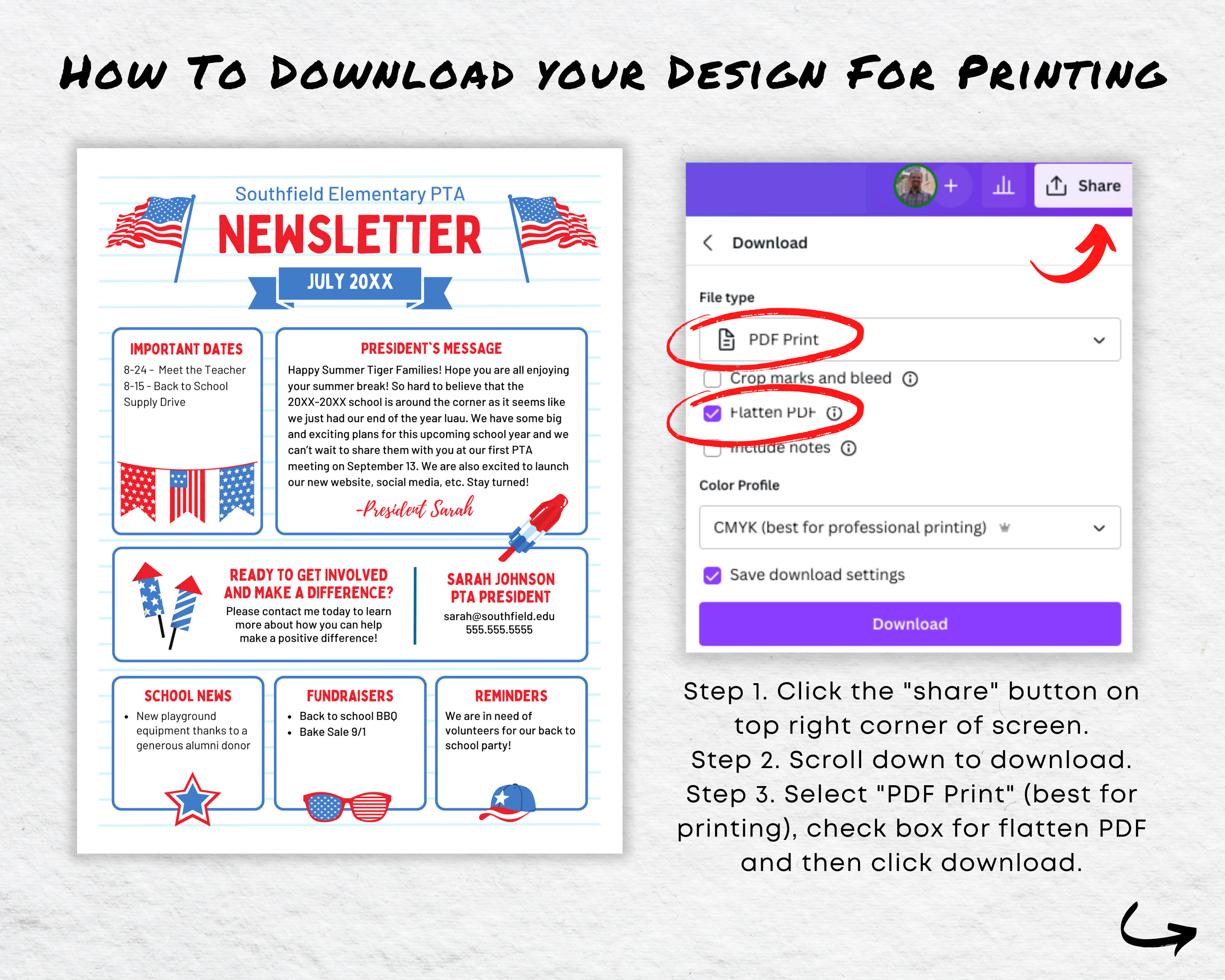Editable July 4th Newsletter Template: PTO PTA Canva (digital Download ...