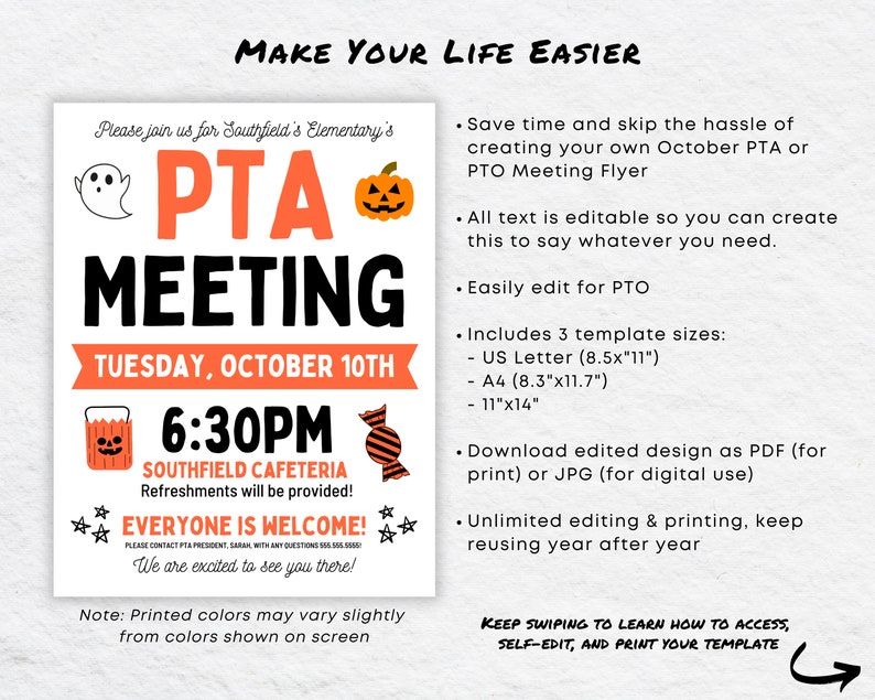 Editable PTA Meeting Flyer | October Event Poster (canva Download) - Etsy