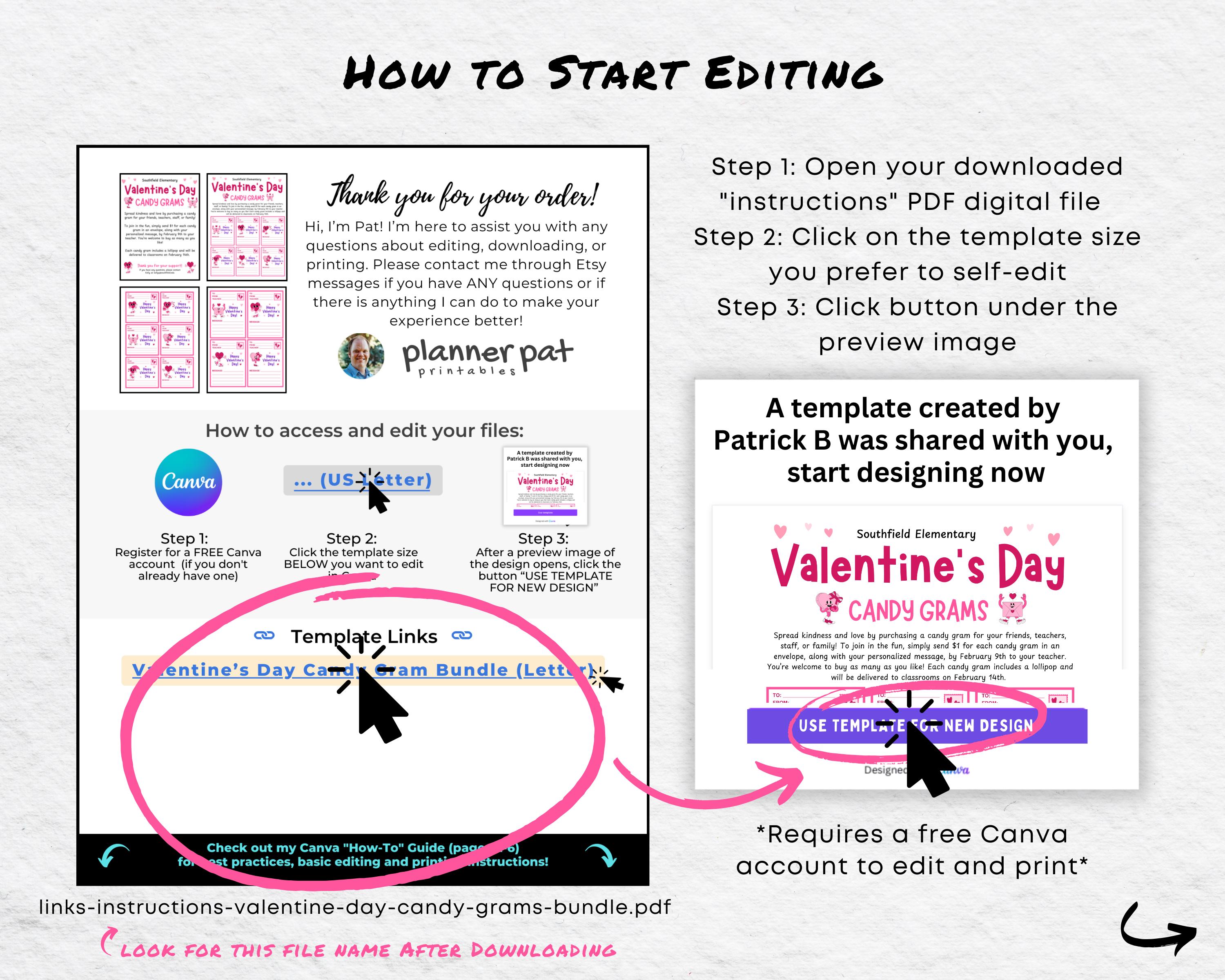 Editable Valentines Day Candy Grams | Fundraiser Printable Canva ...