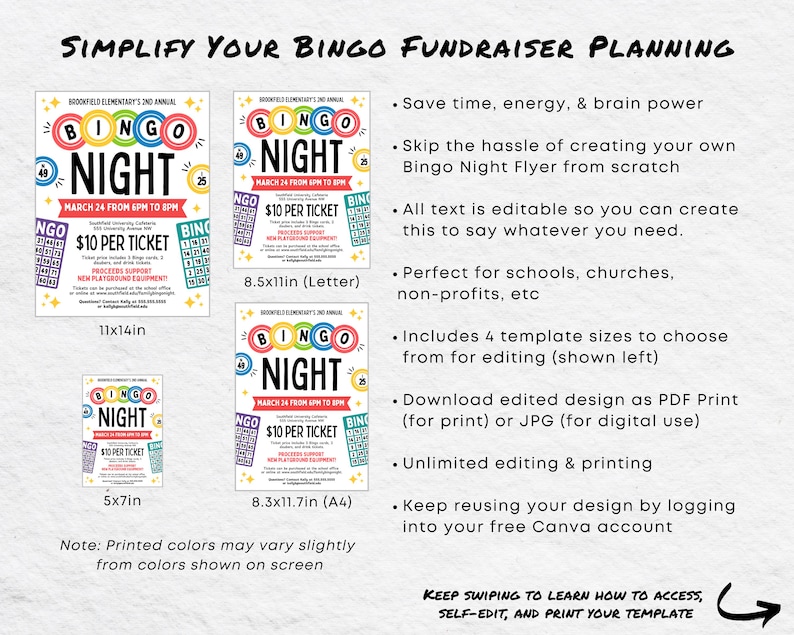 Editable Bingo Night Flyer Template: Family Game Fundraiser Printable ...
