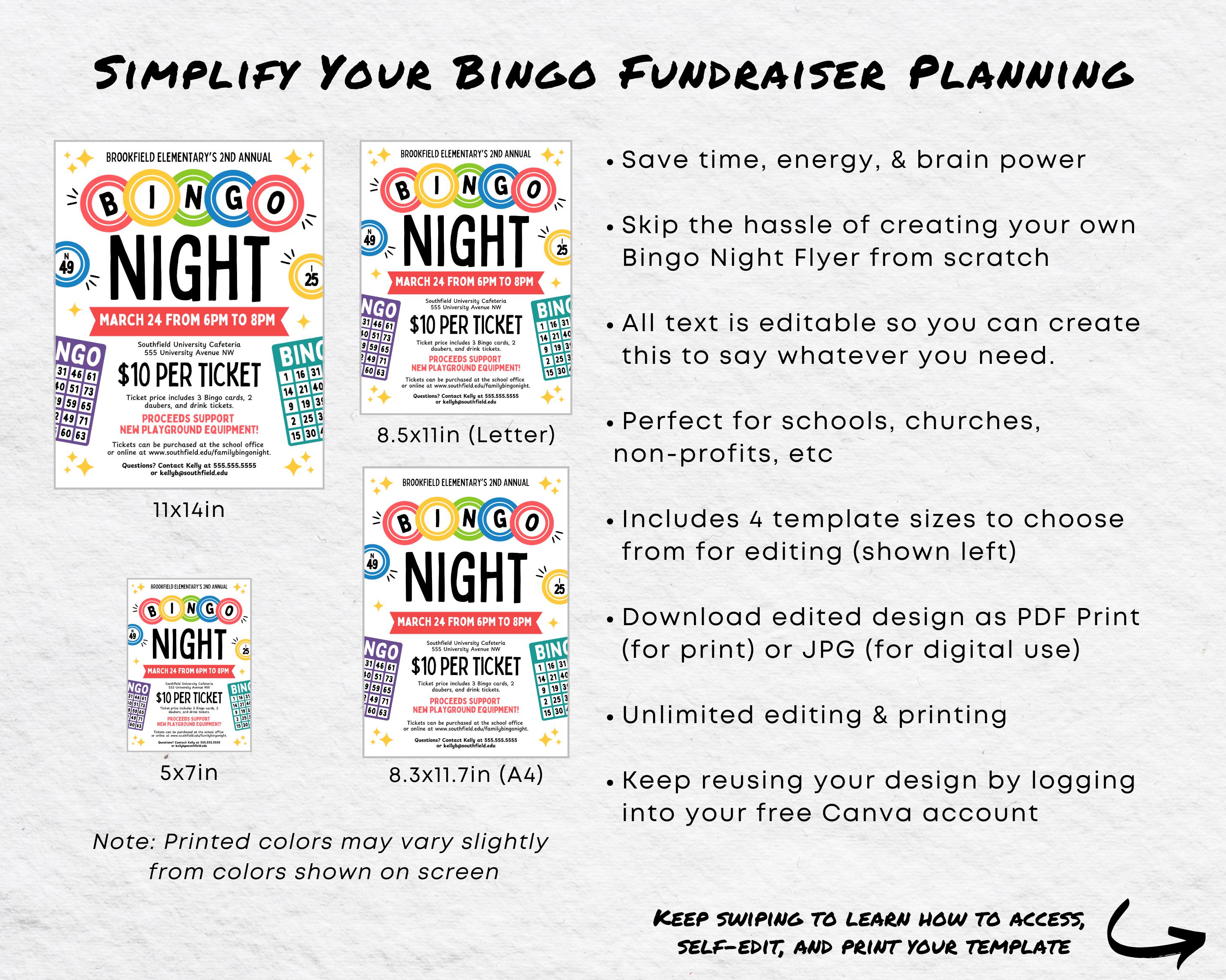 Editable Bingo Night Flyer Template: Family Game Fundraiser Printable ...