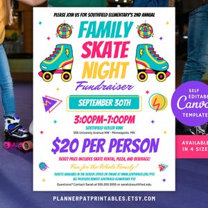 Editable Family Skate Night Flyer Template: Roller Skating Fundraiser ...