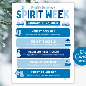 Editable Winter Spirit Week Flyer Canva Template, School Spirit ...