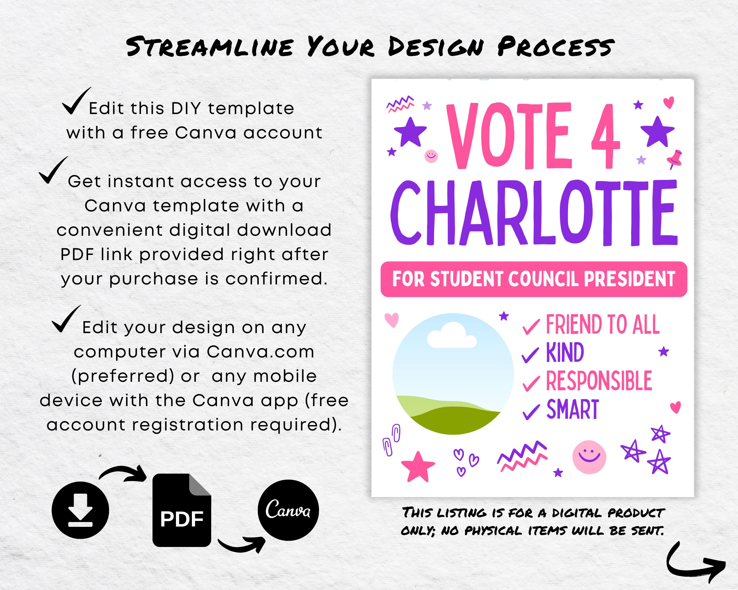Editable Vote for Me Flyer: School Election Campaign (canva Template ...