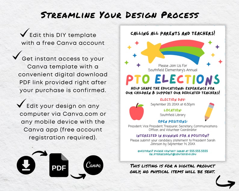 Editable PTA PTO Elections Volunteer Board Member Flyer Template (canva ...