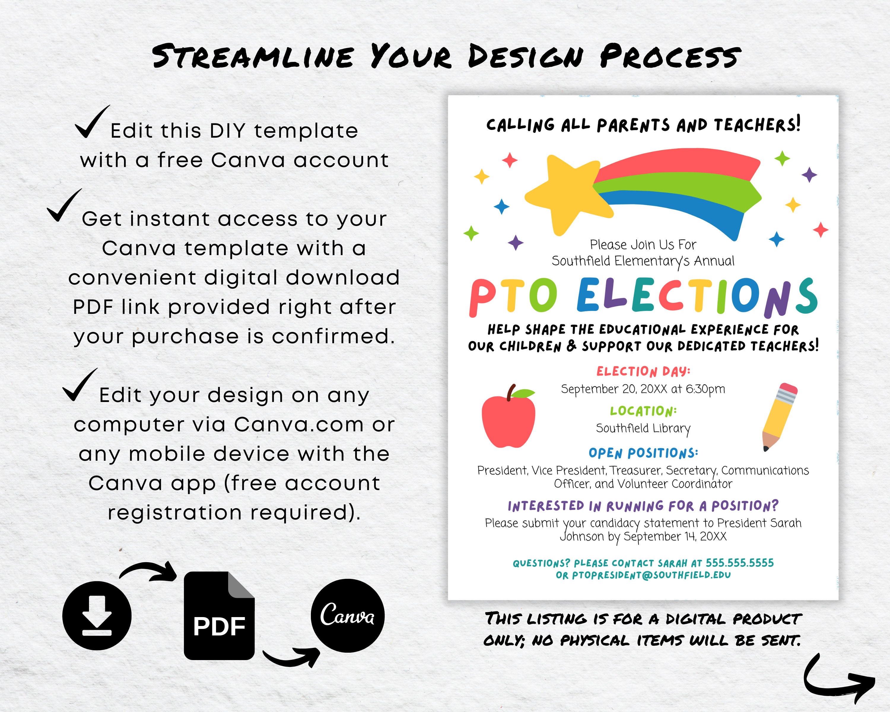 Editable PTA PTO Elections Volunteer Board Member Flyer Template (canva ...