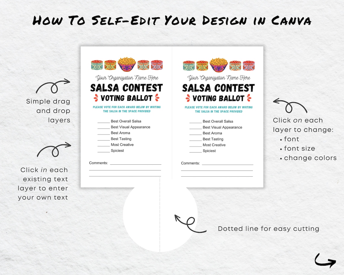 Editable Salsa Contest Ballot Printable, Salsa Voting Sheet Canva ...
