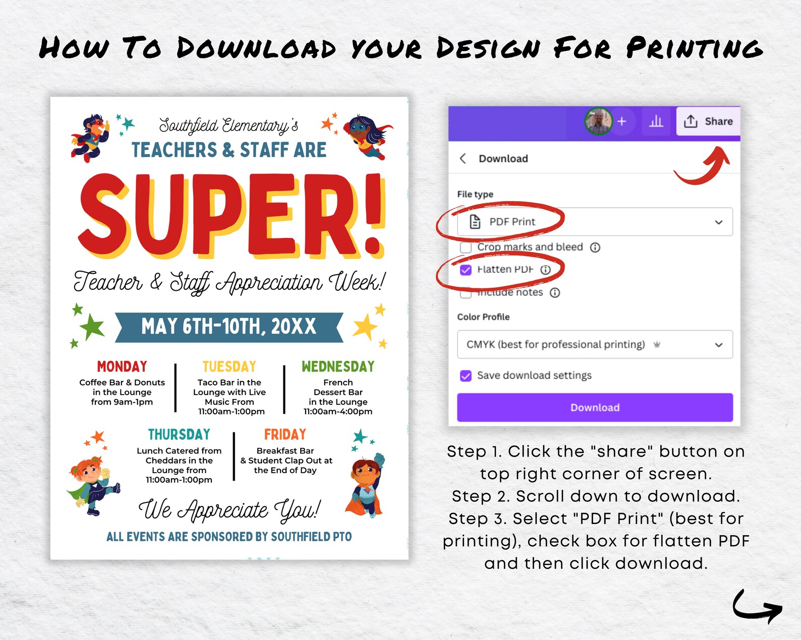 Editable Superhero Theme Teacher & Staff Appreciation Week Flyer ...