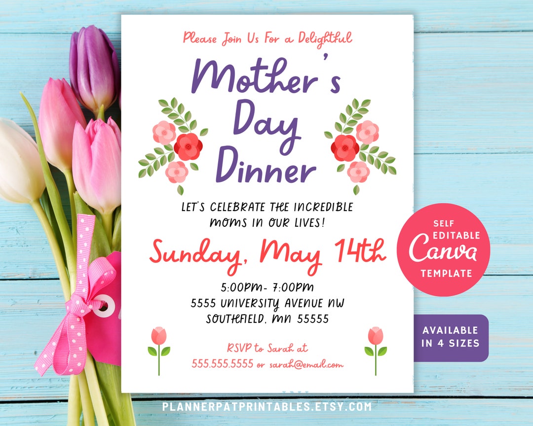 Editable Mother's Day Dinner Flyer Template, Mothering Sunday Meal ...