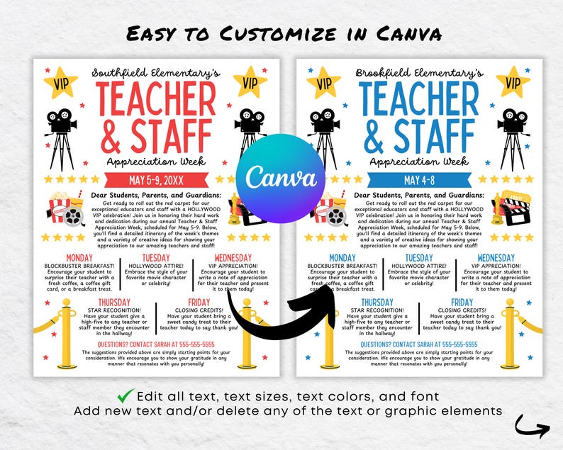Hollywood Teacher Appreciation Week Newsletter Flyer (canva Template ...