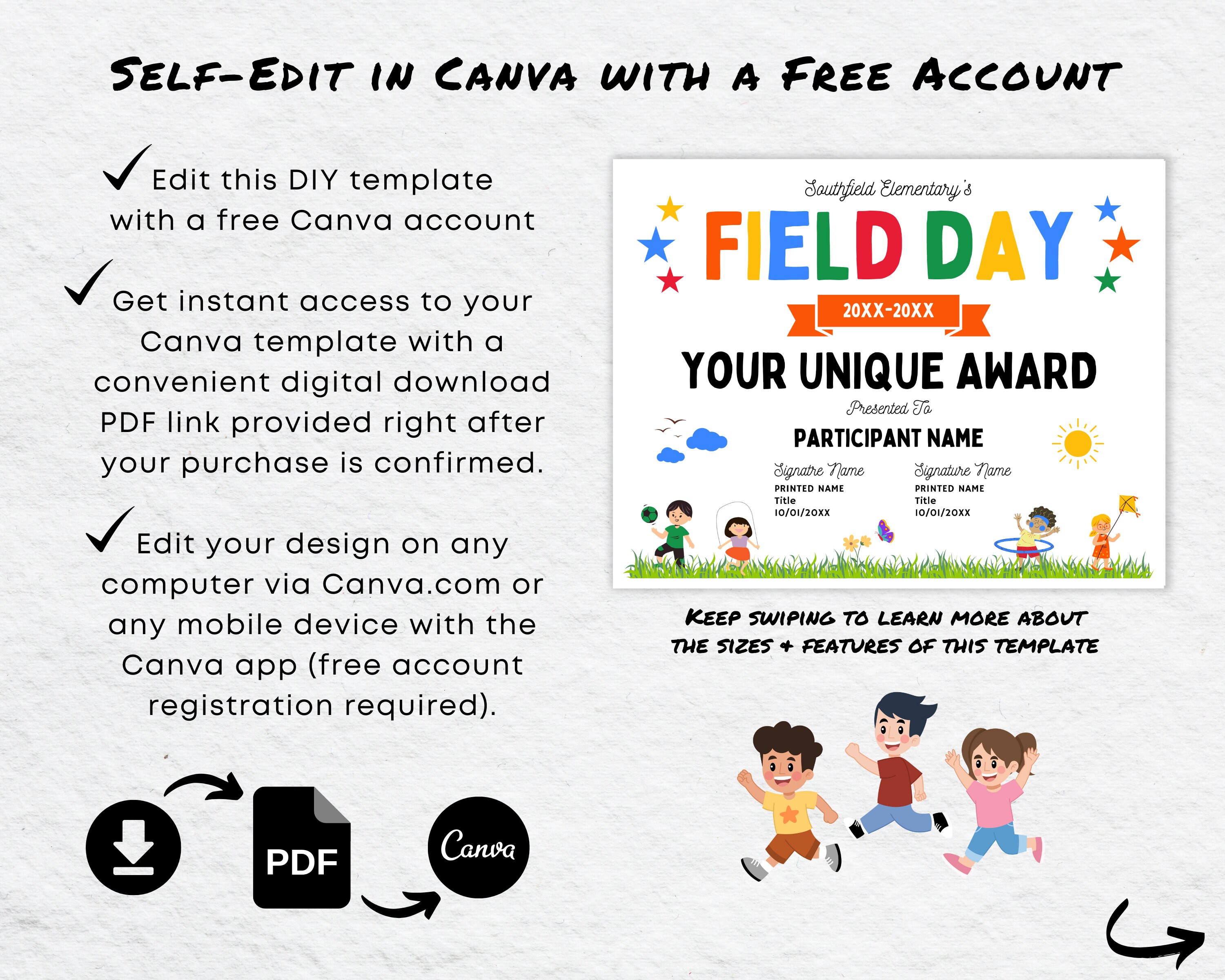 Editable Field Day Award Certificate, Sports Day Template (digital ...