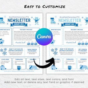 Editable January Newsletter Template, Canva Winter PTO PTA School News ...