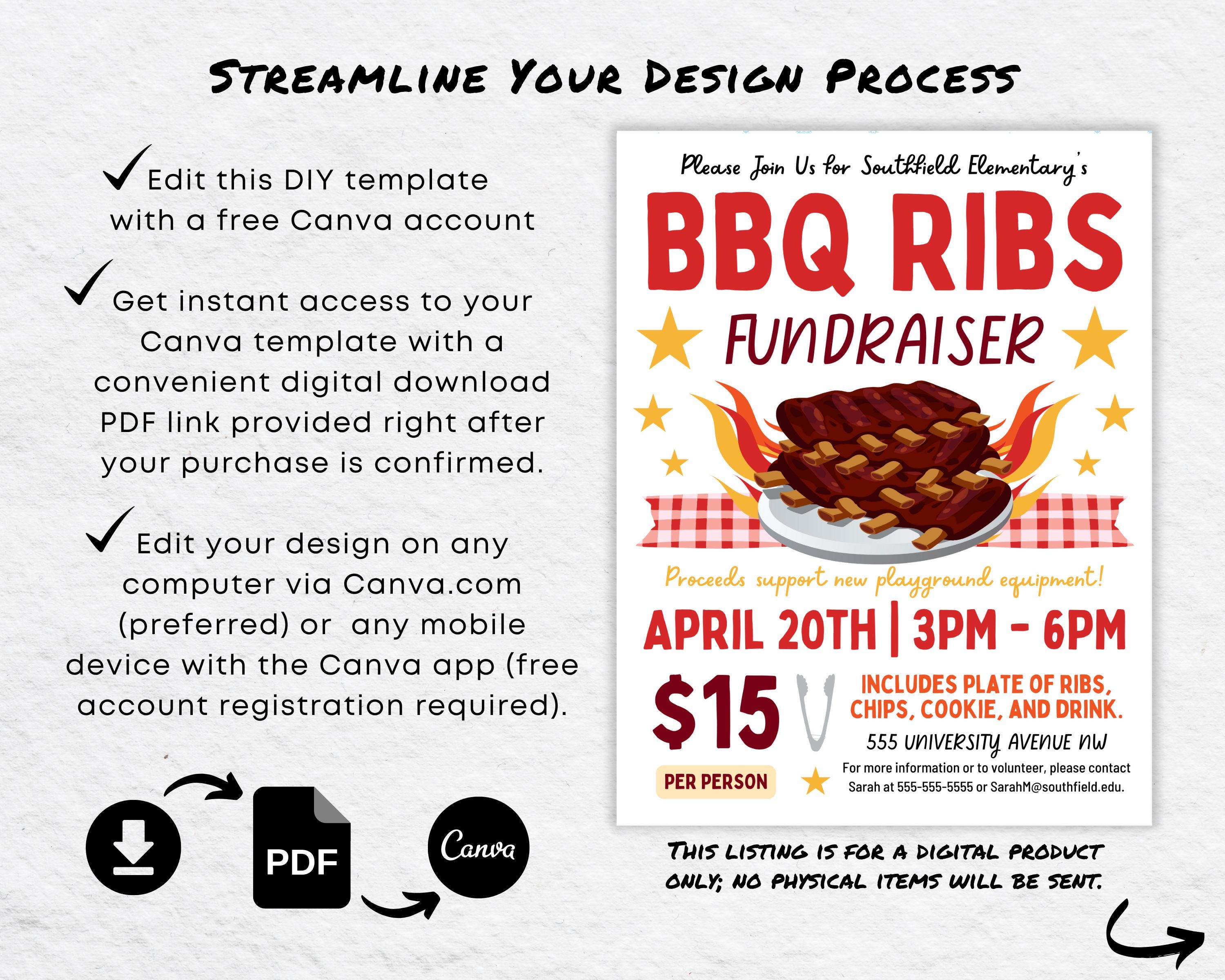 BBQ Ribs Fundraiser Flyer Template: Editable Flyer Printable (canva ...